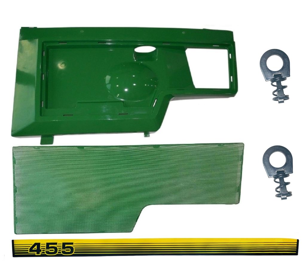 John Deere LH Side Panel/Screen/Sticker Set 455 LOW S/N (AM128983, M116021)